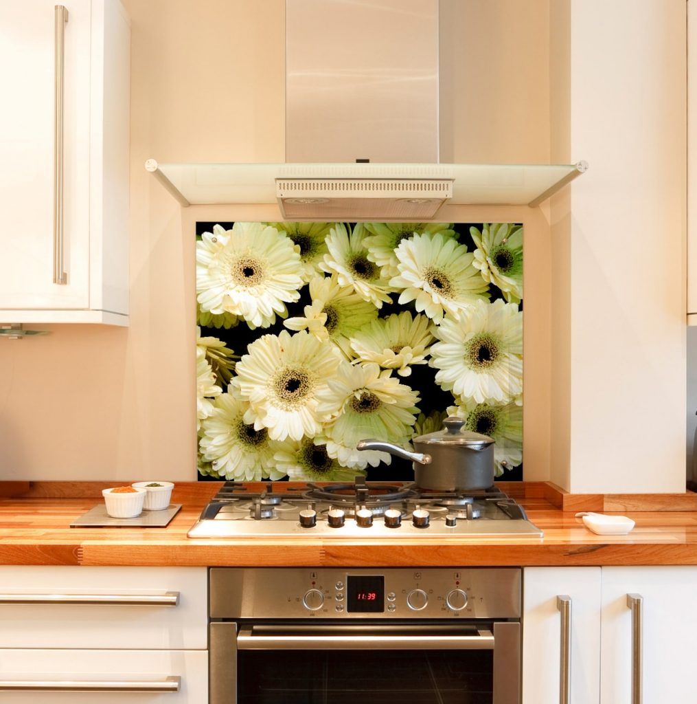 White Flowers Glass Splashback - Aurello